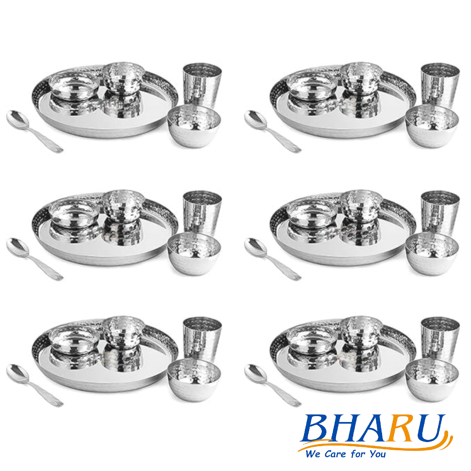 Bharu Premium 36pcs Hammered Stainless Steel Dinner Set (6pc Plate, 12